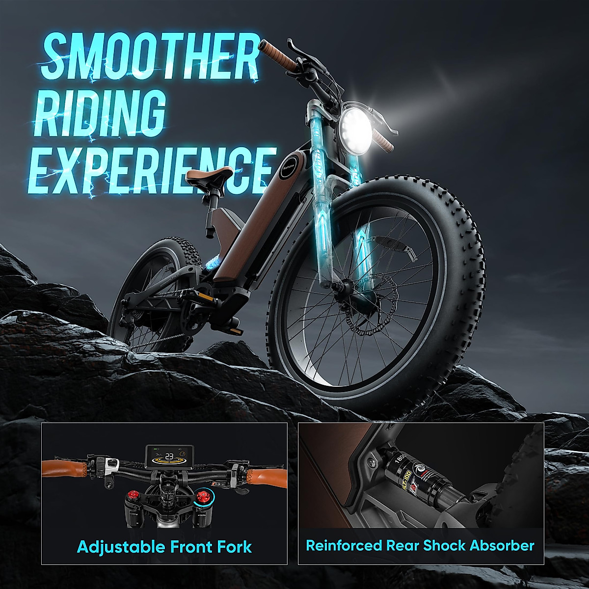 eAhora P5 (Latest Batch) Peak 1200W 20Ah Electric Bike for Adults, Fat Tire Electric Mountain Bike Downhill Full Suspension Electric Bicycle Long Range Ebike