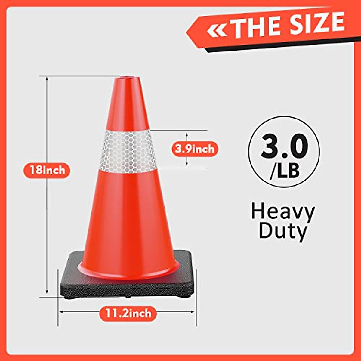 RoadHero (8 Pack) Traffic Safety Cones 18 Inch, PVC Cone with Black Weighted Base, Orange Cones with Reflective Collar, Cones for Parking Lot, Construction Events, Road Safety