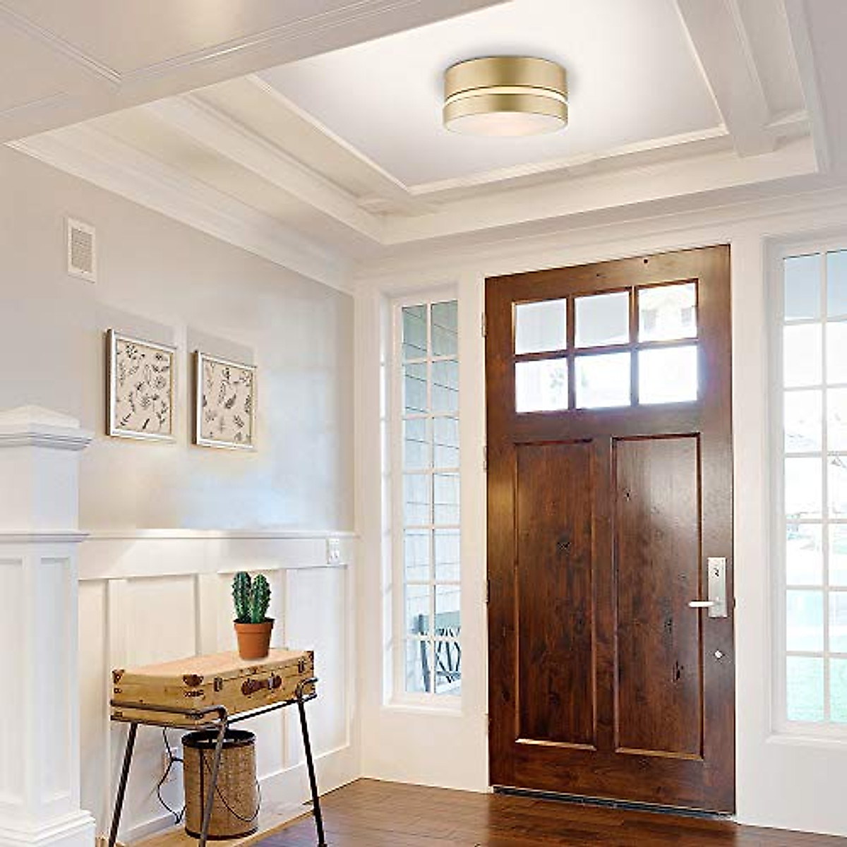 Globe Electric 60754 2-Light Flush Mount Ceiling Light, Soft Gold, Inner Frosted Shade, Ceiling Light Fixture, Light Fixtures Ceiling Mount, Bedroom Lights for Ceiling, Dining Light Fixture