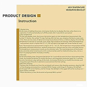 TRACER Bracelet Smart Wristband Watch Body Temperature Measuring Real-time Display Smartwatches,Waterproof - Black