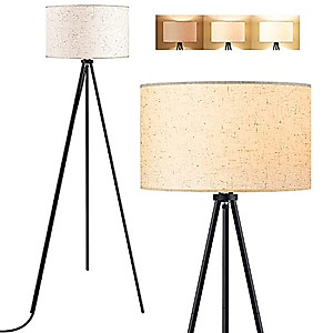 BoostArea Floor Lamp for Living Room, Tripod Floor Lamp, 15W LED Bulb, 3 Levels Dimmable Brightness, Linen Lamp Shade, Mid Century Standing Lamp for Living Room, Bedroom, Study Room and Office