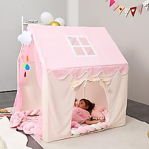 Annualring Play Tent Kids Playhouse,Little Teepee Tent with Felt Cloud Indoor Play House for Toddlers,Castle Tent for Girls Boys (Beige Pink)