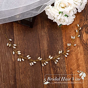 JAKAWIN Bride Rhinestone Wedding Hair Vine Crystal Hair Piece Bridal Headpiece Hair Accessories for Women and Girls HV190 (2 Gold)