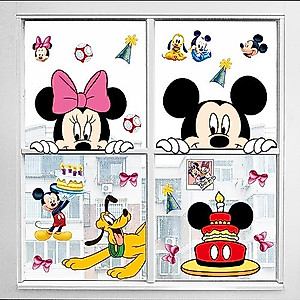Gzkkkkx Cartoon Window Clings Decals,Party Removable Stickers for Glass Windows,Birthday Party Supplies Holiday Home Decorations (Mickey(8Sheets）), ZE073