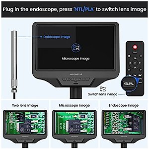 Andonstar AD409 Pro HDMI Digital Microscope with Endoscope, 10.1 inch LCD Screen Soldering Microscope, 300X USB Electronic Microscope Camera for PCB Soldering, Supports Windows PC