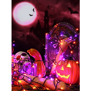 Flacchi 2 Pack Solar Halloween Lights Total 144ft 400 LED 8 Modes Outdoor String Lights Waterproof Solar Fairy Lights for Garden, Patio, Fence, Balcony, Outdoors,Holiday Decoration (Orange & Purple)