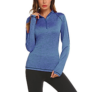 PINSPARK Women's Quick Dry Shirts Long Sleeve for Running Hiking Workout Shirt Half Zip Pullover Blue S