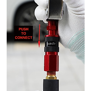 EADUTY Hybrid Air Hose 1/4 In. x 25 ft, Lightweight, Flexible, Durable Air Compressor Hose with Aluminum Universal Quick Coupler and Industrial Plug, Red