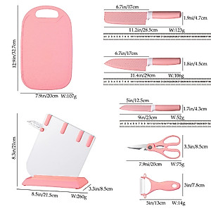 FTNESGYM Kitchen Knife Set, 7-Pieces Pink Non-stick Fish Scales Blade Cooking Knife Set, Sharp Stainless Steel Chef Knives with Cutting Board for Women Girls (Pink)