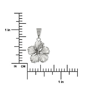 Hawaiian Silver Jewelry Hibiscus Pendant Necklace – 16 plus 2-inch Sterling Silver Chain Necklace with Hibiscus Flower Pendant – Italian Made Silver Chain – Sophisticated Silver Flower Pendant