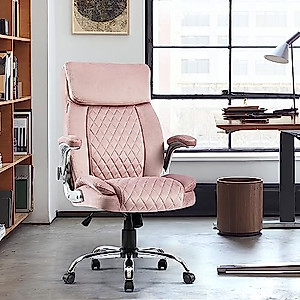 HOMYEDAMIC Velvet Ergonomic Office Chair, Adjustable Arms Wide Managerial Executive Home Desk Computer Chair Big and Tall with High Back Lumbar Support Wheels Comfortable (Pink)