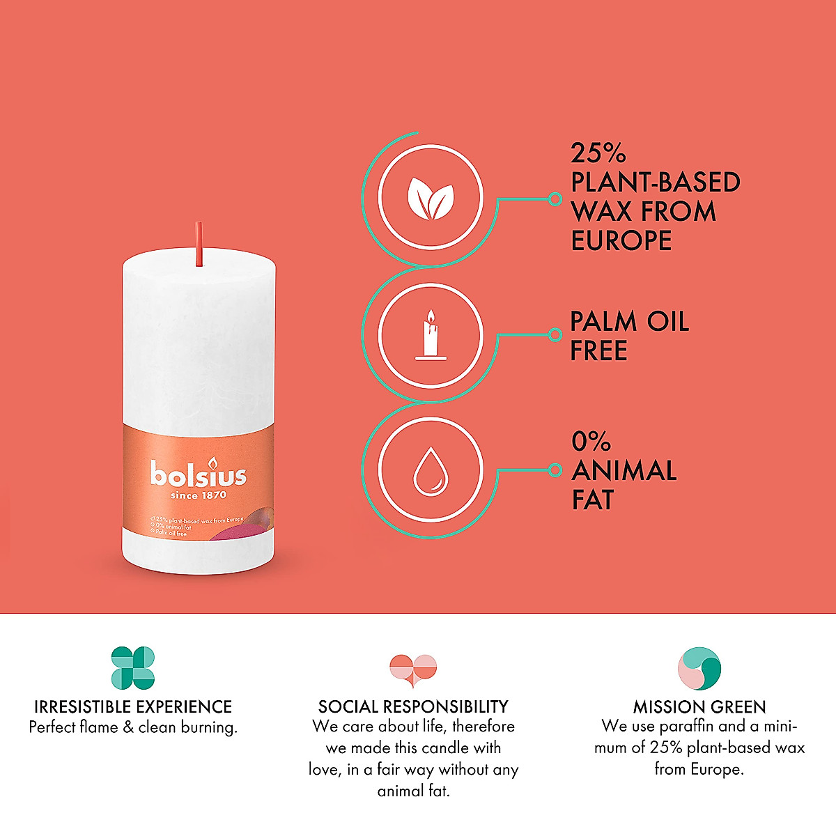 BOLSIUS 4 Pack White Rustic Pillar Candles - 2 X 4 Inches - Premium European Quality - includes Natural Plant-Based Wax - Unscented Dripless Smokeless 30 Hour Party Décor and Wedding Candles