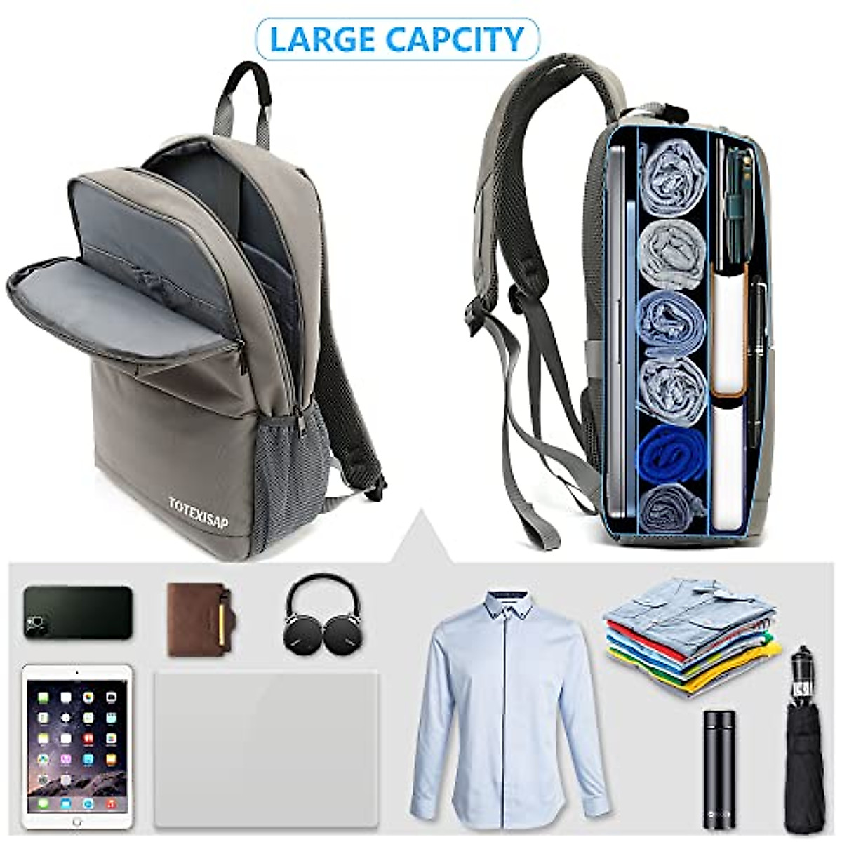 TOTEXISAP Business Travel Laptop Backpack for Men Women 15.6 Inch Laptop Slim Waterproof Backpack with USB Charging Port