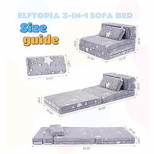 Elftopia 3-in-1 Folding Sofa Bed for Kids,Tri Folding Floor Toddler’s Mattress Fold up Sofa Bed,Child Foldable Futon Mattress,Folding Couch for Kids,Glow in Dark-Stars