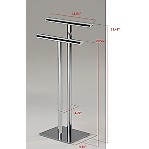 Kings Brand Furniture Essex Chrome Metal Standing Towel Rack - Elegant, Sturdy, Heavy Base, & Space Saver 2 Tier Freestanding Hand and Body Towel Racks for Bathroom and Outdoor Pool Rack Stand