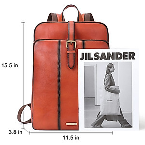 CLUCI Leather Laptop Backpack for Women Vegetable Tanned Full Grain Leather 15.6 inch Computer Bag Travel Business Daypack Sassafras Red