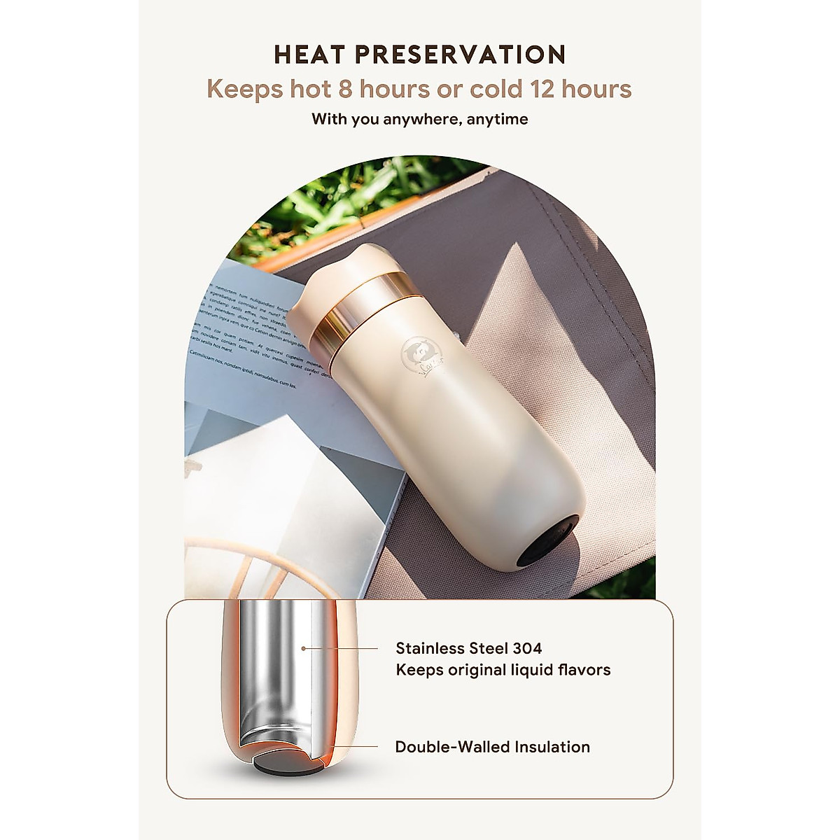 BENFUCHEN Travel Coffee Press, Vacuum Insulated Portable French Press, Stainless Steel Portable Coffee Maker/Tea Press, 12oz, Rose Red