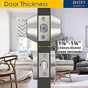 Front Door Entry Lever with Double Cylinder Deadbolts Combination Set, Satin Nickel Finish, Keyed Alike Exterior Entrance Lever Door Handle Set for Front/Back Gate Door, Pack of 2