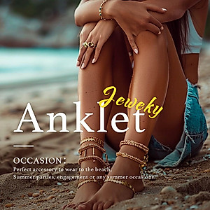 OEM Jeweky Boho Layered Sequin Anklets Bracelets Silver Beaded Foot Chain Jewelry for Women