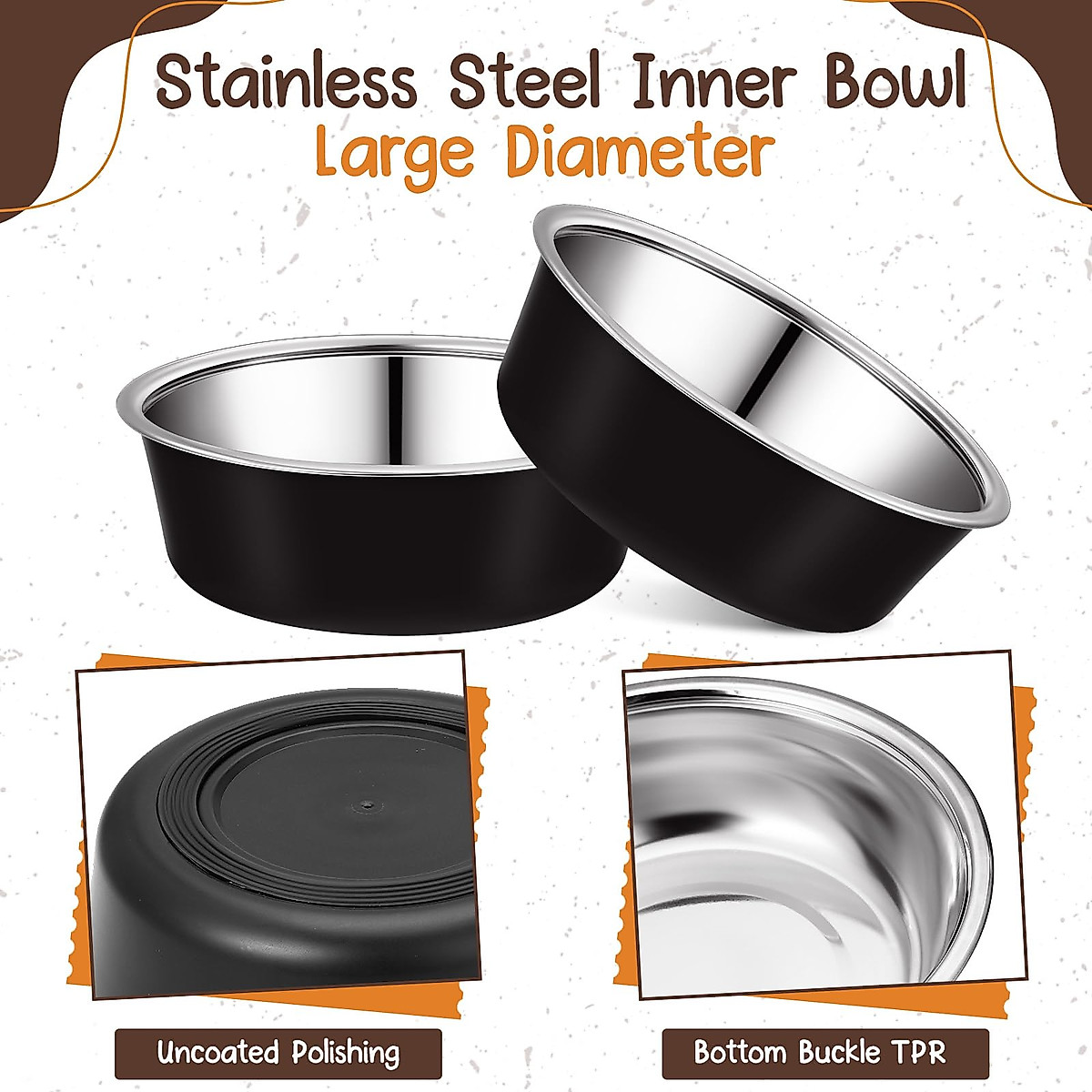 SiliFine 2 Sets Stainless Steel Dog Bowls Set with Stand Elevated Raised Dog Food Water Dish Adjustable Dog Bowl Holder Heavy Duty for Small and Medium Dogs Cats Pet, Black