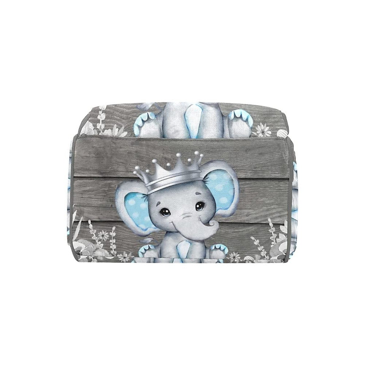 Liveweike Grey Elephant Flower Personalized Diaper Bags Backpack Custom Name Daypack Large Mommy Bag for Teen Girl Boy Student