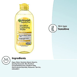 Garnier SkinActive Micellar Water with Vitamin C, Facial Cleanser & Makeup Remover, 13.5 fl. oz, 1 count (Packaging May Vary)