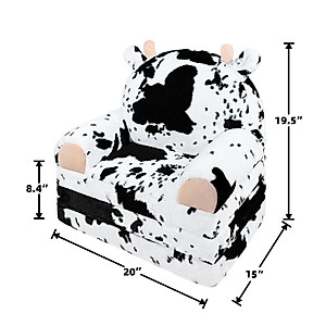 QIUODO Toddler Chair Plush with Removable Cover, Kids Sofa Bed to Lounger, Comfy Kids Couch for Kids Over 18 Months, Toddler Recliners for Kids（Milk Cow）