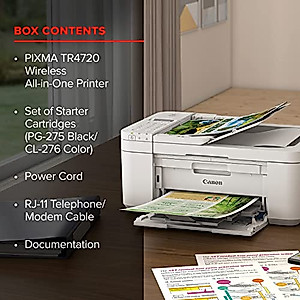 Canon PIXMA TR4720 Wireless Color All-in-One Inkjet Printer, White - Print Copy Scan Fax - 4800 x 1200 dpi, Auto 2-Side Printing, 20-Sheet ADF, 2-Line LCD Display, DAODYANG Printer_Cable