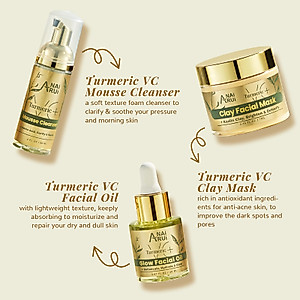 ANAI RUI Facial Skincare Set, Christmas Gift for Women Stocking Stuffers, Turmeric & Vitamin C Clay Mask for Dark Spot, Moisturizing Facial Oil, Turmeric Face Cleanser, Skincare Gift Set for Women
