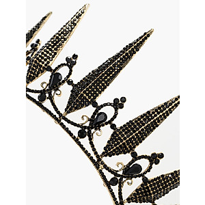 SWEETV Gothic Crown Pageant Tiara for Women, Black Queen Tiaras and Crowns, Witch Costume Party Accessories for Wedding Halloween Prom