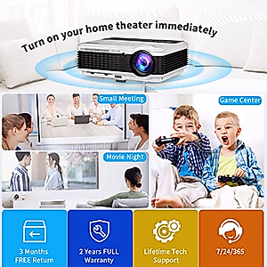 LCD Smart Bluetooth WiFi Projector 1080P Native 8000Lumen, LED Home Projector with Android utdoor Indoor Room Movie Night, Built-in Netflix Wireless Projector for Phones Sync, TV Stick, USB HDMI