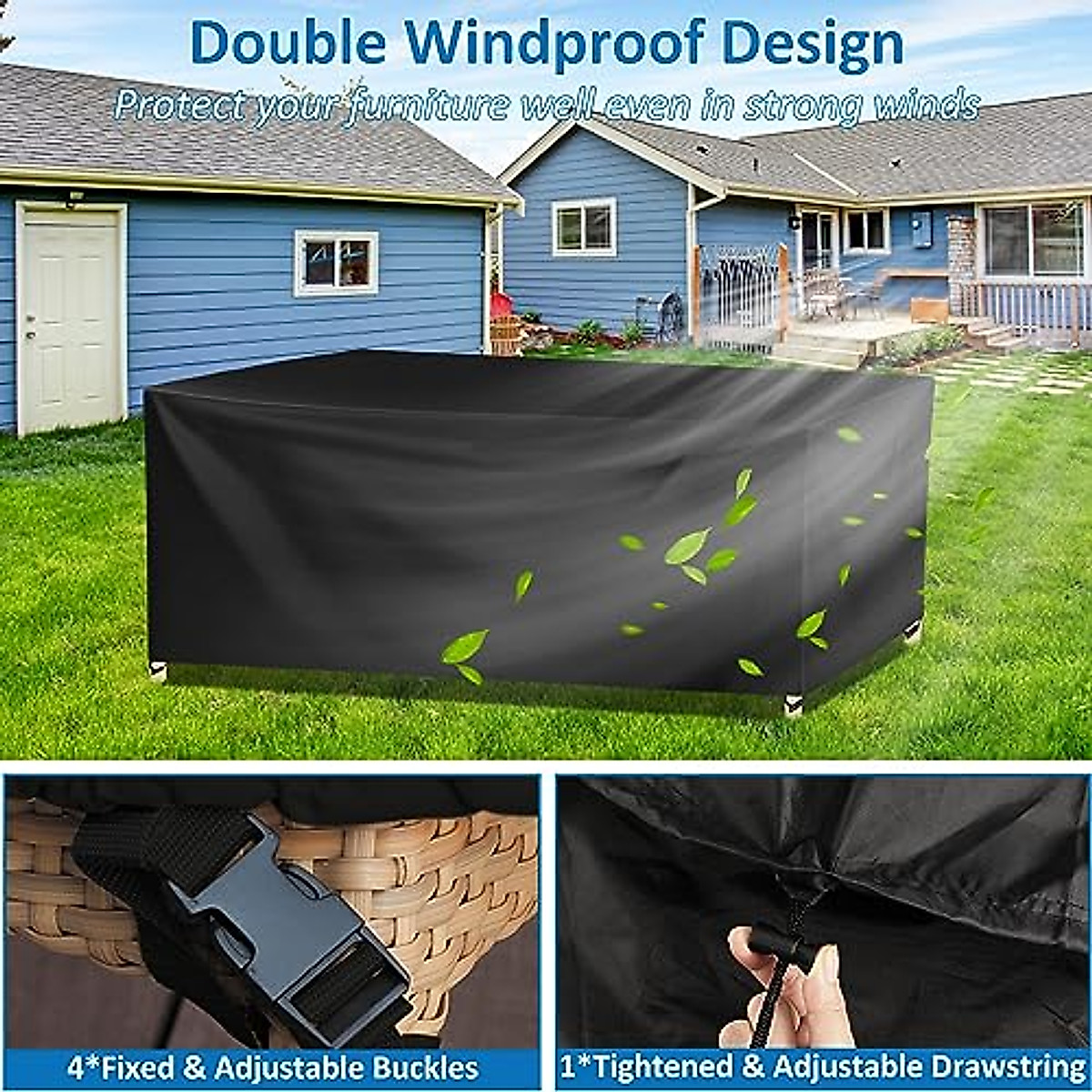 WANOCEAN Patio Furniture Covers Waterproof, Patio Table Cover Rectangle Outdoor 137" L x 102" W x 35" H 420D Oxford Fabric Dustproof with Storage Bag, Fits for Dining Square Table Sofa and Chair