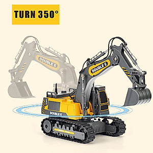 DOUBLE E Remote Control Excavator Toy Construction Toys Tractor Rechargeable Battery RC Vehicles Electric Truck Sandbox Digger Toys for Boys Girls Kids, Gray