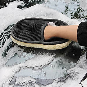 Wool Car Wash Gloves, Lint Free Scrubber High Density Car Wash Wool Glove Microfiber Wool Soft Automotive Car Washing Cleaning Glove Bear Claw Scratch Free Wash Polishing Waxing Mitt