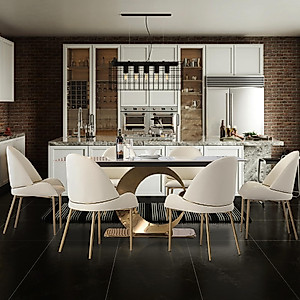 Montary 71” Artificial Marble Dining Table for 6-8 Seat, Modern Rectangle Dining Room Table with Gold Shaped Circle Stainless Steel Base, Sintered Stone Dining Table (Only Table)