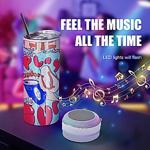 Icesip 12 Pack Music Speaker Tumbler, 20 oz Sublimation Tumbler Skinny Straight Double Wall Music Speaker Cup with Straw Lid & USB Charging Cable - White