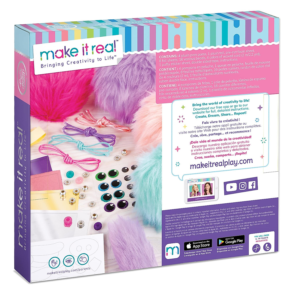 Make It Real DIY Cuddle Mob Kit - Create 4 Adorable Pom Pom Characters with 36 Pieces - All-in-One Arts & Crafts Set for Tweens & Girls - Fun, Skill-Building Craft for Kids Ages 8+ Creative Gift