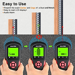 Stud Finder Wall Scanner, RISEPRO 7 in 1 Electric Multifunctional Stud Sensor Beam Finders, Wall Detector Center Finding with Large LCD Display and Audio Alarm for Wood, Studs, Metal, AC Wire