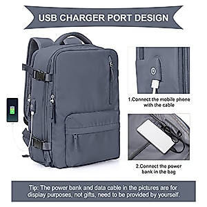 Travel Backpack Women, Carry On Backpack for Men, Hiking Laptop Backpack Waterproof Outdoor Sports Rucksack Casual Daypack, Grey Blue