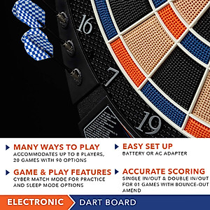 Rally and Roar 15.5" Electronic Dartboard w/Built in Scorer, 20 Game Modes and 6 Soft Tip Darts