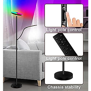Hyskostar Standing Multicolor Lamp, Dimmable Colorful RGB Floor Lamps,Top Sky Light and Side Reading Lamp, Adjustable Tall Lamp with Remote & Long Touch &APP Control for Living Room Bedroom Office