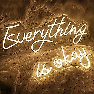 Everything is Okay Neon Sign for Girls Room Wall Decor, Adjustable Personalized Neon Signs for Club Bar Cafe Office Lounge Decoration, Gift, 39” x 9”, Warm White