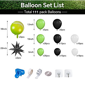 JINNYWOO Tennis Balloon Arch Garland Kit, 103Pcs Tennis Party Balloons Green Black Balloon Garland for Boys Girls Birthday Party Sports Party Gender Reveal Graduation with 4D Starburst Balloons