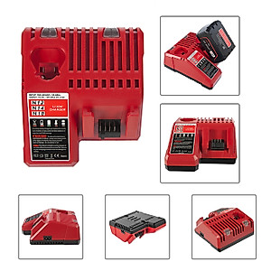 Volt1799 2PACKS 5.0Ah 18V Lithium Battery and Charger for Milwaukee M18 Battery 48-11-1820 Cordless Power Tools Batteries, Capacity Output 5.0Ah