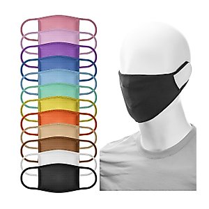 BEST BRAND BASICS 12 Pack Face Masks | Washable and Reusable | 2 Ply Cotton Spandex | Regular Size (12 Pack - Solid Colors)