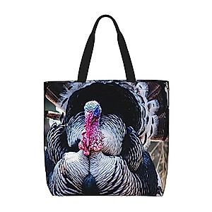 VACSAX Tote Bag for Women Reusable Shopping Bags Thanksgiving Turkey Print Shoulder Handbag Aesthetic Totes for Grocery