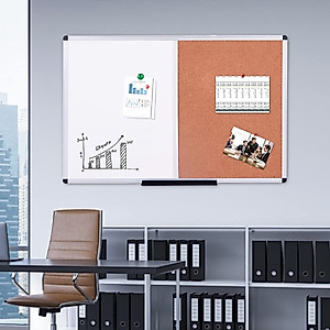 VIZ-PRO Magnetic Dry Erase Board and Cork Notice Board Combination, 36 X 24 Inches, Silver Aluminium Frame