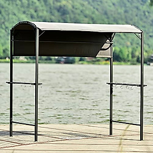 Durx-litecrete BBQ Grill Gazebo with Weather-Resistant Sunshade,7x5 Grill Canopy for Outdoor with Serving Shelf and Hooks, Steel Construction Grill Shelter for Backyard/Patio
