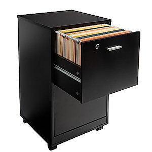Lavish Home File Cabinet - 2-Drawer Cabinet with Lock and Deep Drawer Storage - Rolling Filing Cabinet for Under The Desk, Home, or Office (Black)