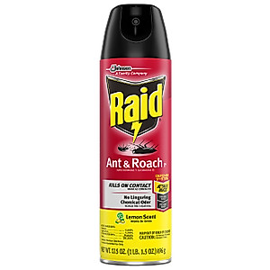 Raid Ant & Roach Spray Defense System, Lemon Scent, Attacks Bugs & Kills on Contact for up to 4 Weeks, No Lingering Chemical Odor, 17.5-Ounce (Pack of 5)